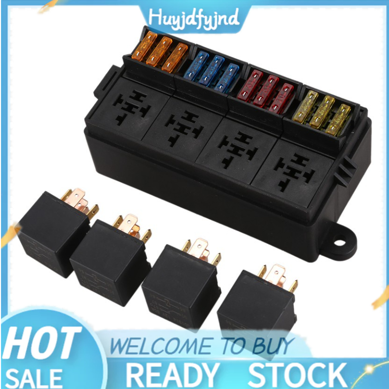 12 Way Blade Fuse Holder Box with Spade Terminals and Fuse 4PCS 4Pin ...