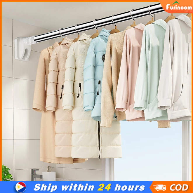 Extendable No Drilling Pole clothes drying Rack hanger Adjustable ...