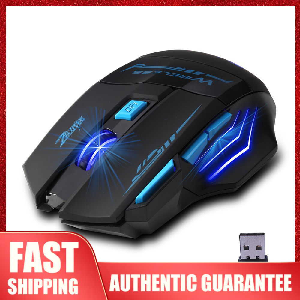 ZELOTES F14 LED Optical Computer Mouse Wireless 2.4G 2400 DPI 7 Buttons ...