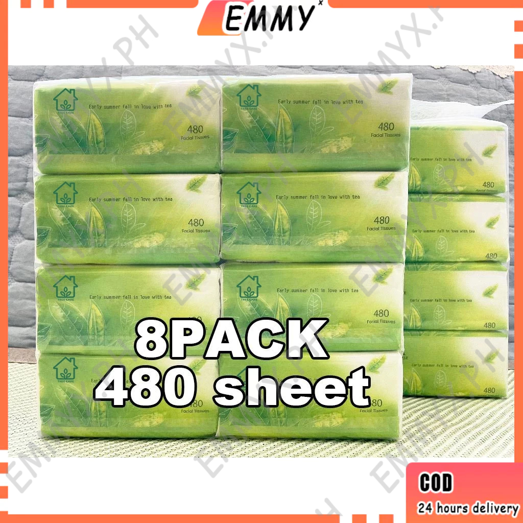 TREE CARE (480 sheets x 8/10 Packs) Organic green tea Facial Tissue ...