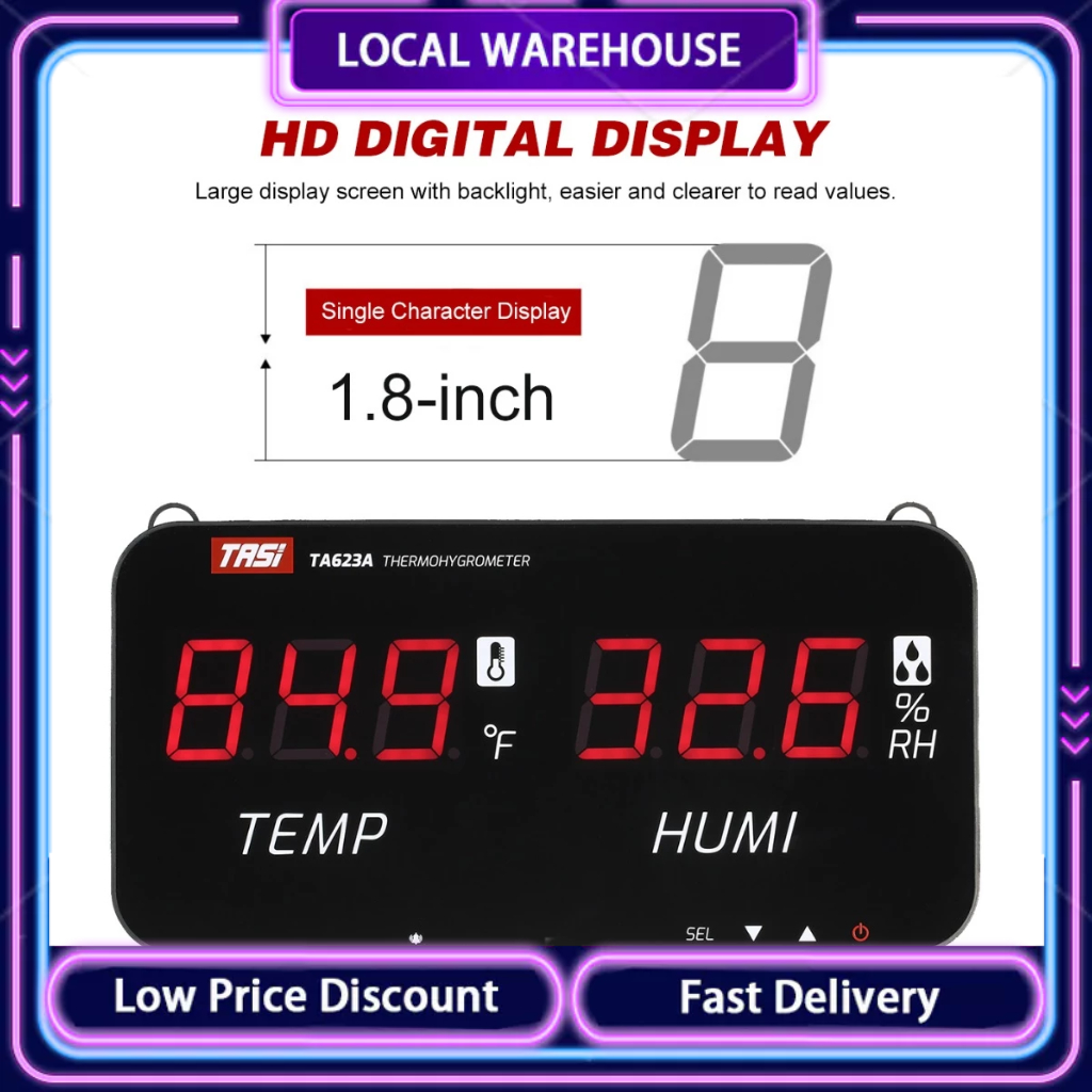 TASI Intelligent Temperature -20℃-80℃（-4℉-176℉）Humidity Meter with LED ...
