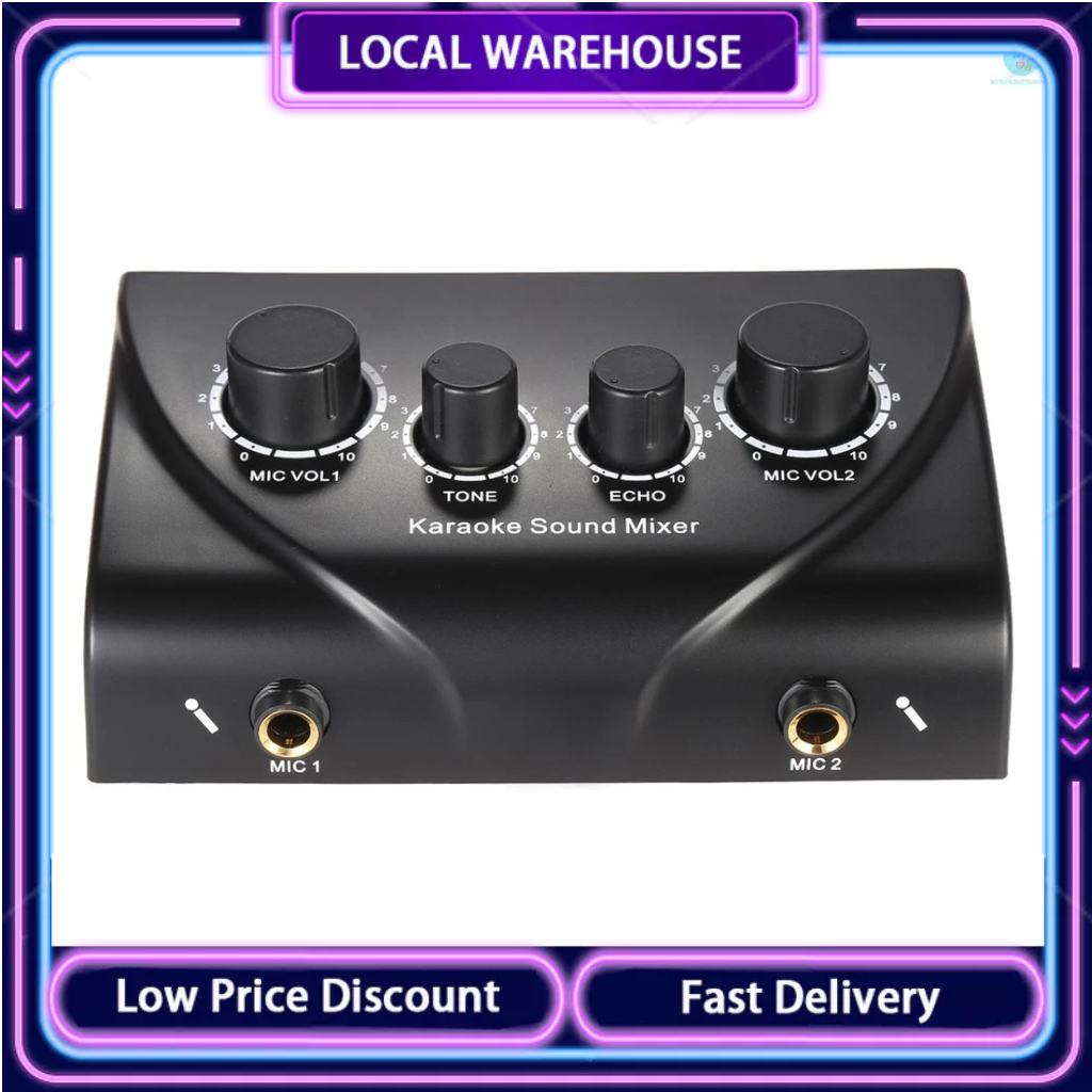 Audio Mixer Amplifier Portable Dual Mic Inputs For Amplifier & Microphone Karaoke Echo Mixer ...