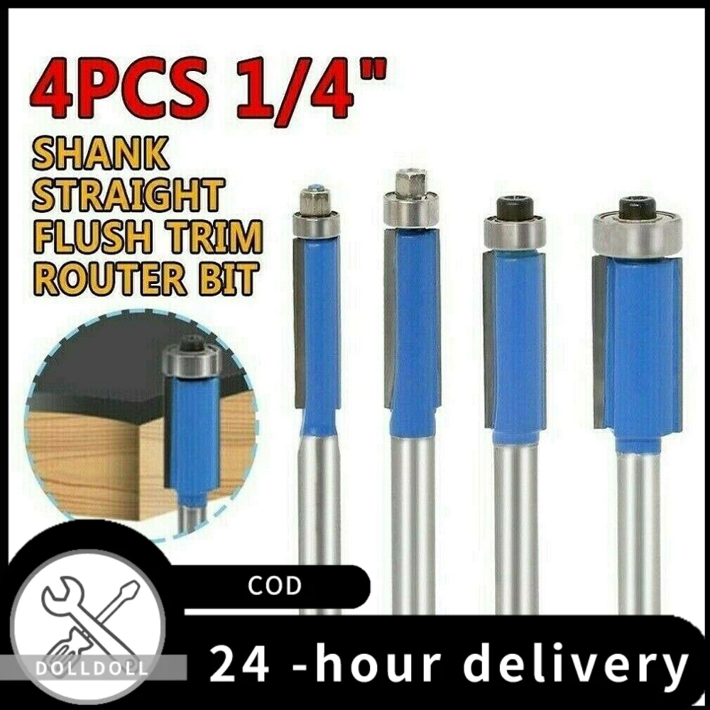 🅾🅻🅻 4pcs Straight Flush Trim Router Bit Kit Set TCT Trimmer Cutting ...