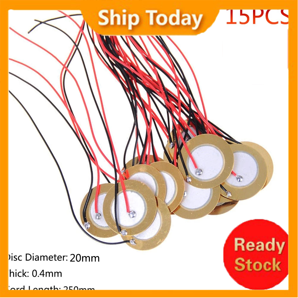 15pcs Piezo Pickup 20mm Piezo Amplifiers Discs Piezo Disc Transducer Contact Microphone Trigger ...