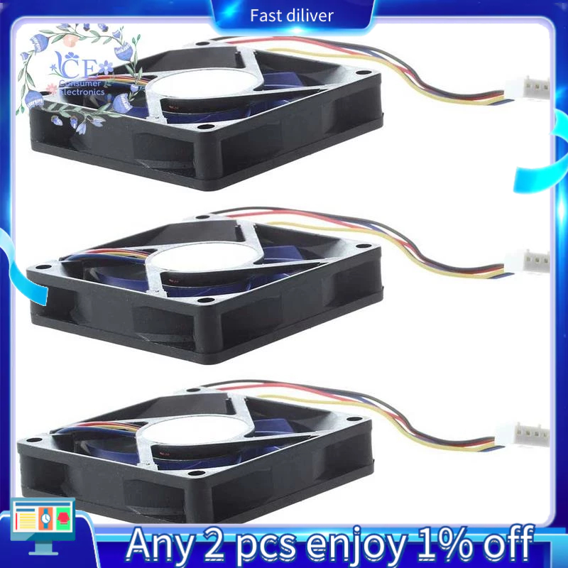 3X 12V DC 32 70mm 4-Pin Computer Case CFM PWM CPU PC Fan Blue & Black ...