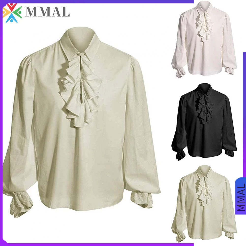 Elegant Medieval Renaissance Men's Ruffle Collar Pirate Vampire Blouse ...