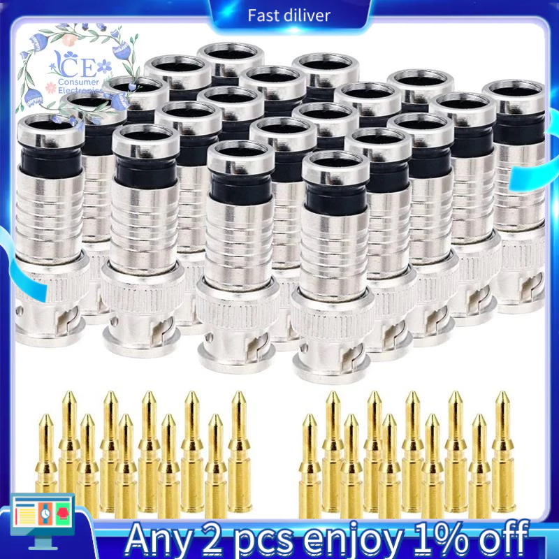 20 Pcs BNC Compression Connector 75 Ohm Coupler with Copper Pin for ...