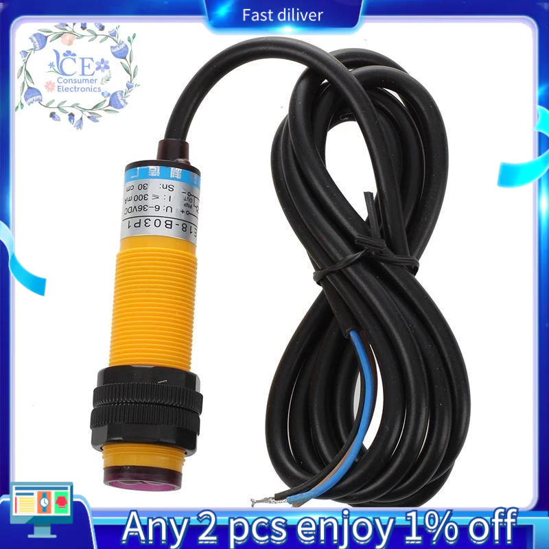 DC 3 Wire 6-36V PNP IR Photoelectric Sensor Switch 30cm E18-B03P1 ...
