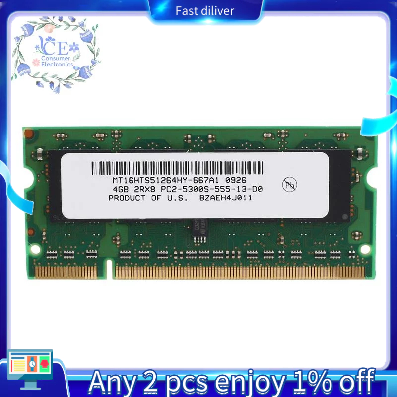 4GB DDR2 Laptop Ram 667Mhz PC2 5300 SODIMM 2RX8 200 Pins for Intel AMD ...