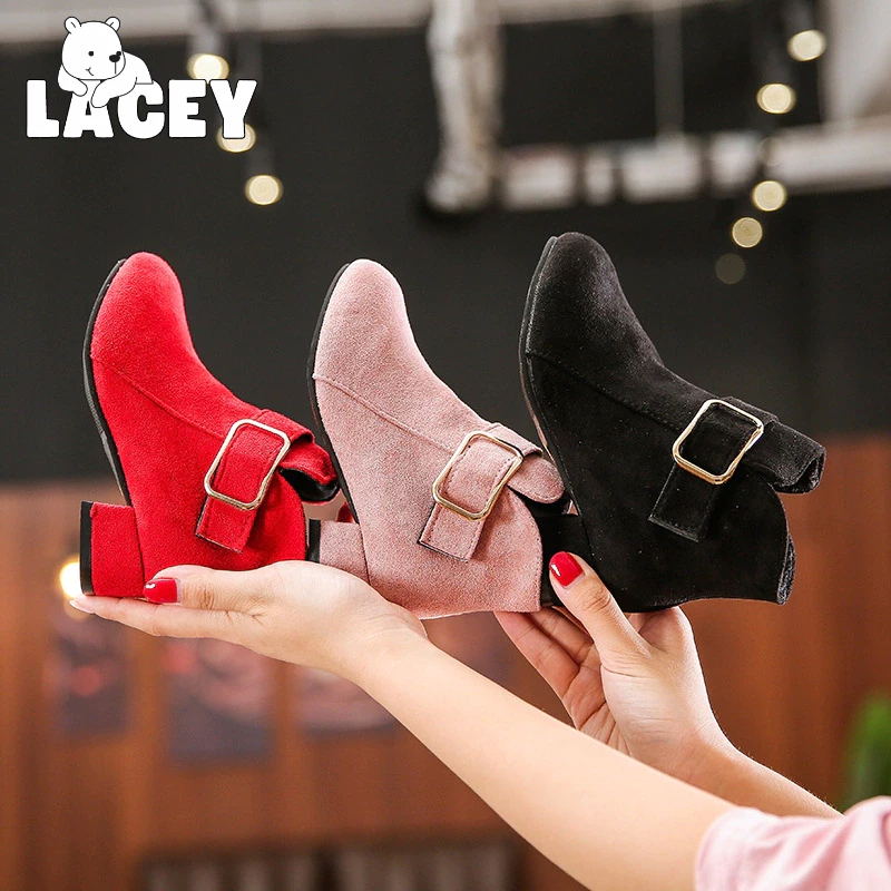 Lacey Ankle Boots for Kids Girls With High Heels Red Fashion Suede ...