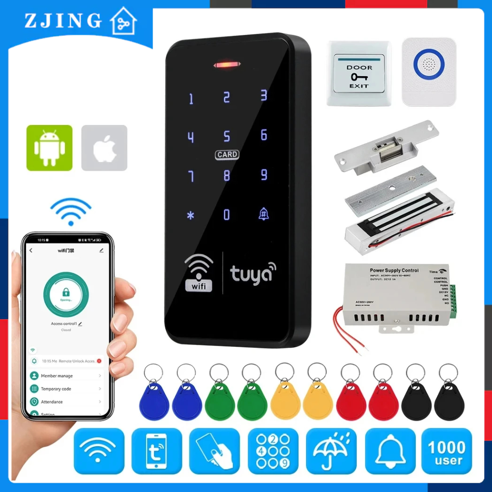 Wifi Door Access Control System Kit Tuya Smart RFID Keypad Controller IP68 Power Supply Electric ...