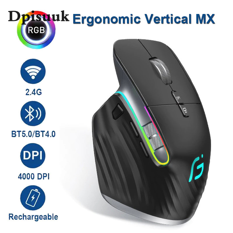 Wireless Mouse Bluetooth+2.4G Tri-mode Mouse Mute Ergonomic Gaming ...