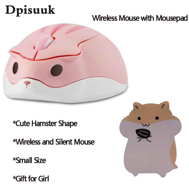 Wireless Computer Mouse With Mouse Pad 2.4G 1600DPI Super Cute Hamster ...