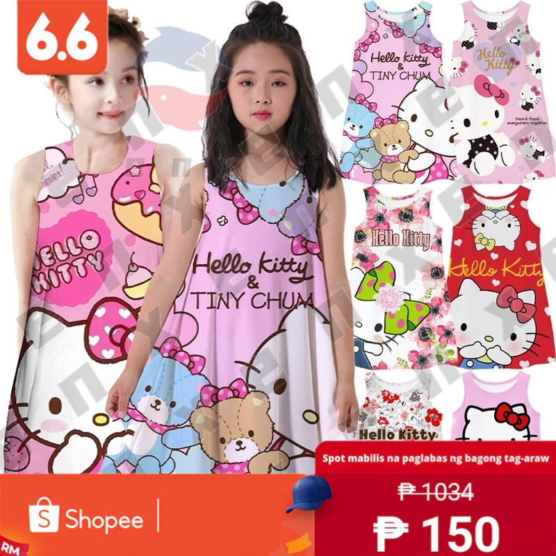 2024 New Hello Kitty Girl Dress Children 3-14 Years Old Long Skirt Cute ...