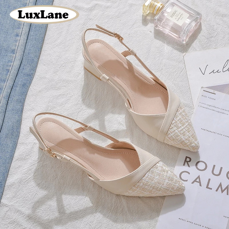 LuxLane Women's Korean Pointed Toe Slingback Heels | 2 Inch Block Heel ...