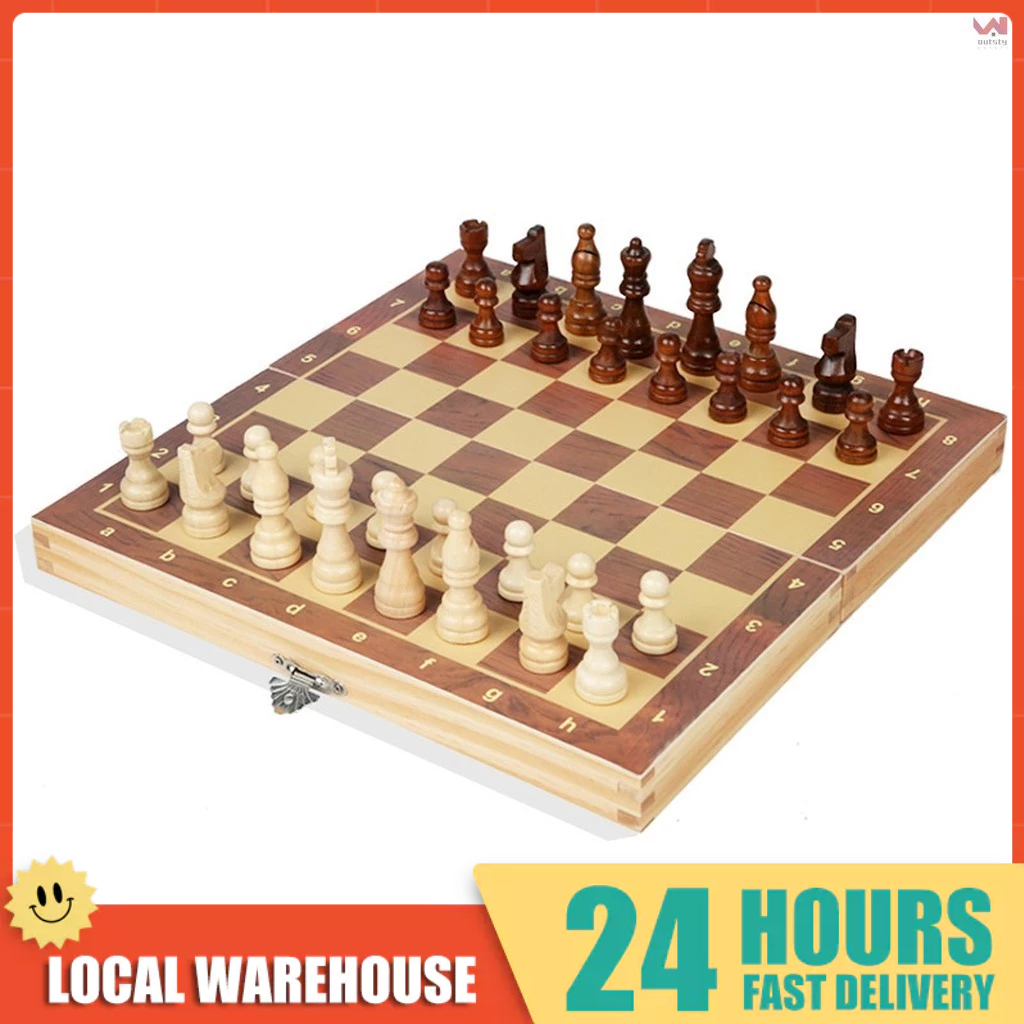 Magnetic Wooden Folding Chess Set with Felted Game Board Interior ...