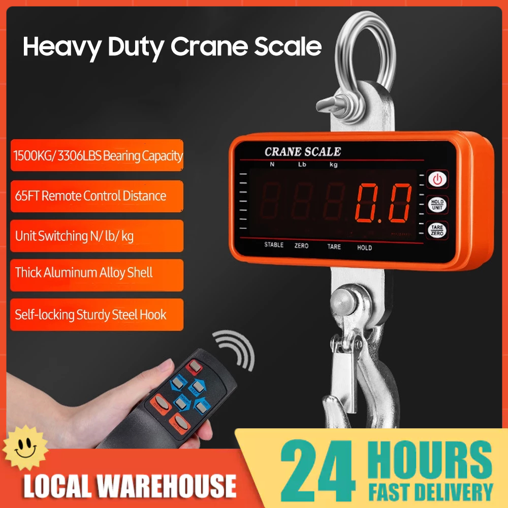 1500kg/ 3306lbs Digital Hanging Scale with 65ft Remote Control Portable ...