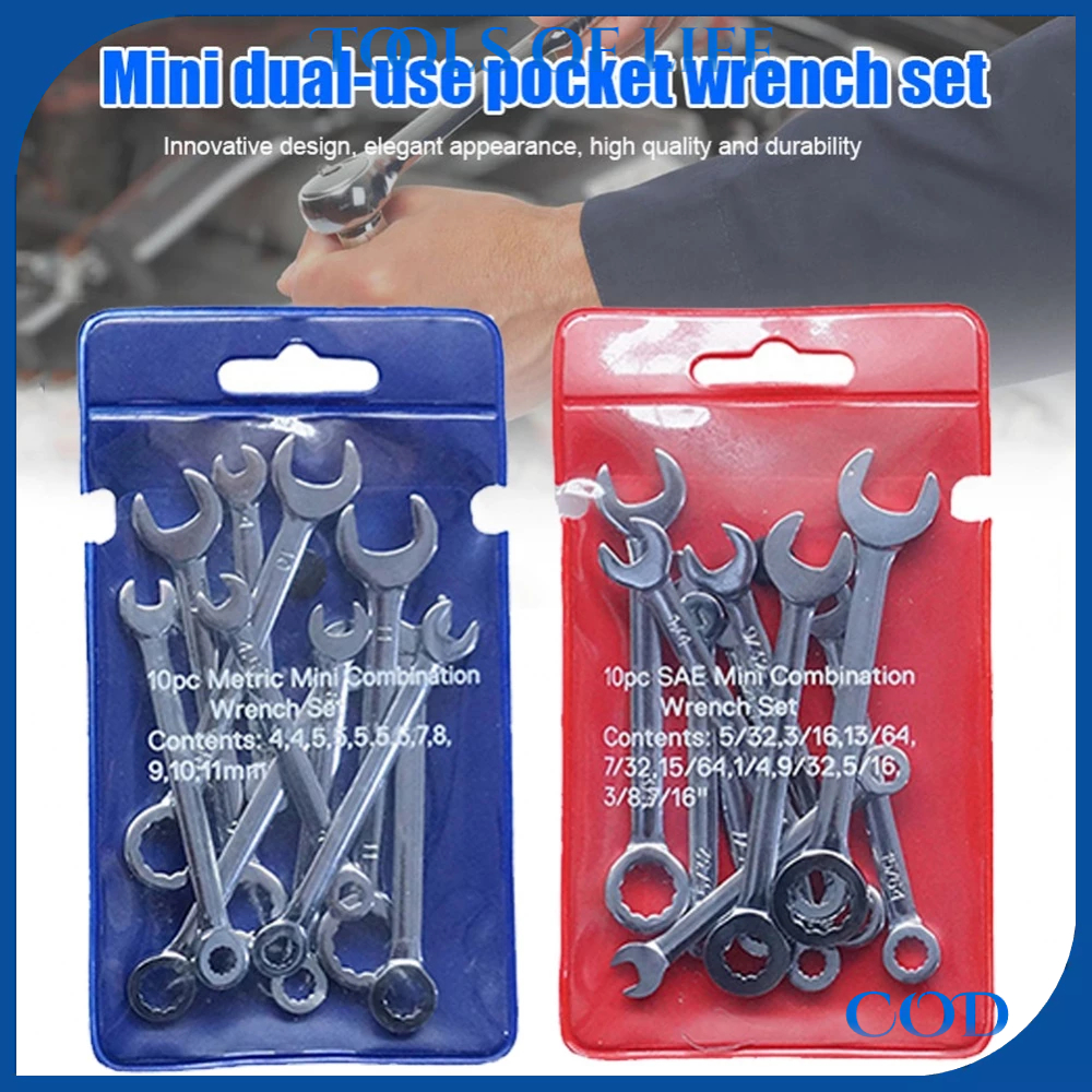 Handy 10pcs Mini Wrench Set for Metric & SAE Compact Combination ...
