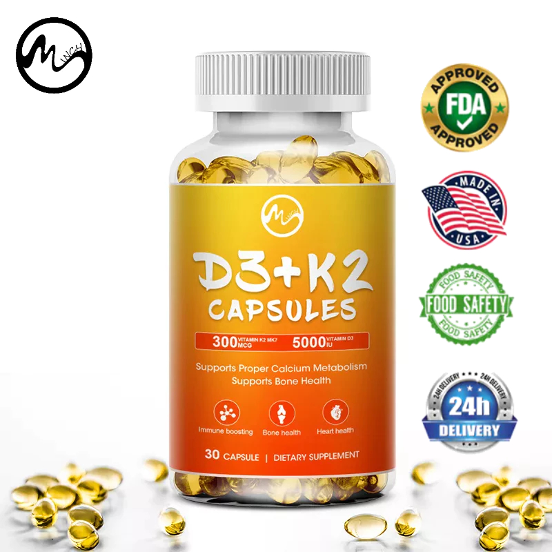 Minch Vitamin D3 K2 Supplement Bone and Heart Health Non-GMO Formula 5000 IU Vitamin D3 & 300 ...