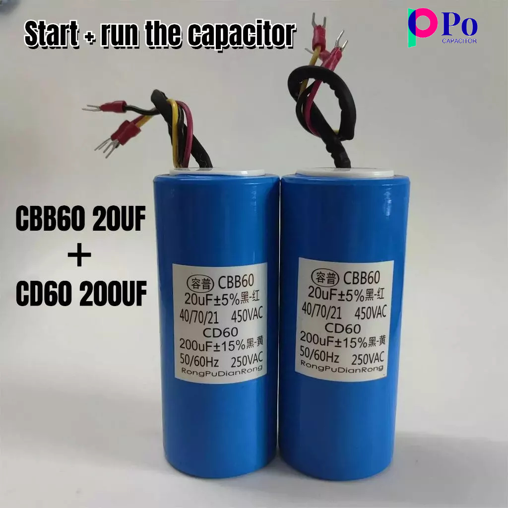 Cbb60+cd60 20UF+200UF Operation Starter Capacitor 450VAC/250VAC 3-Wire Capacitor | Shopee ...