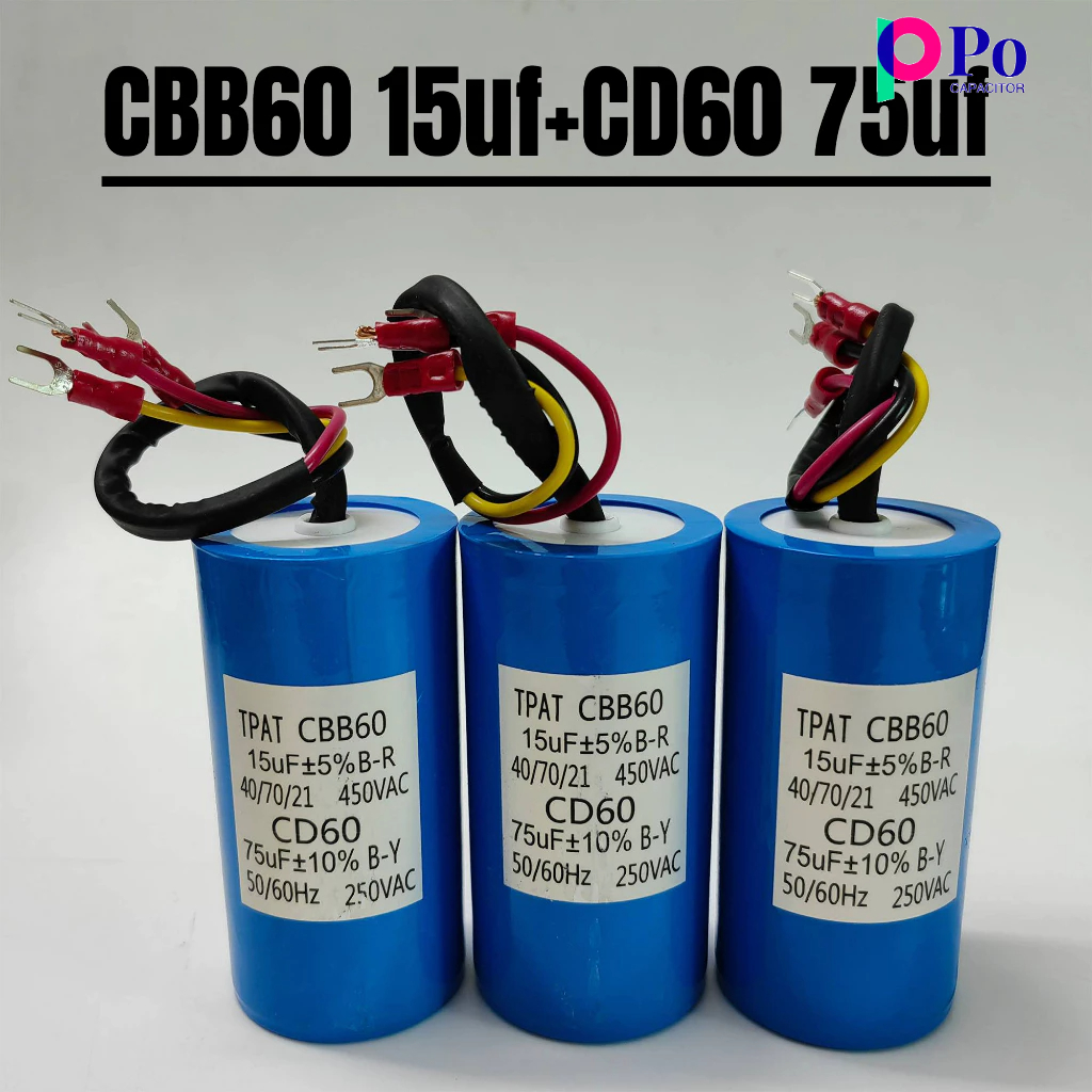 Cbb60+cd60 15+75UF 2 in 1 Capacitor 42 x 82mm 3 Wire Capacitor | Shopee Philippines