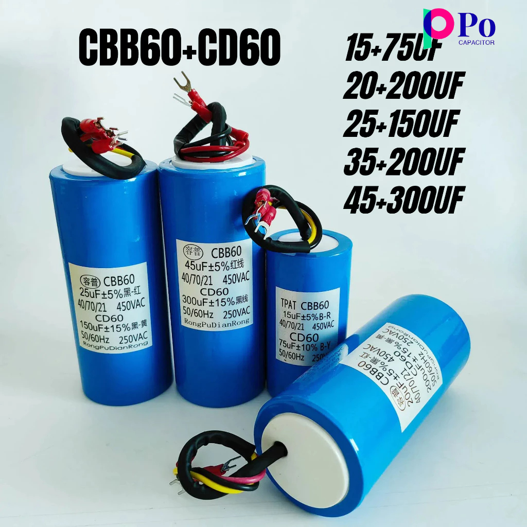 Cbb60+cd60 Capacitor 15+75UF 20+200UF 25+150UF 35+200UF 45+300UF 450VAC/250VAC Start+Operating ...