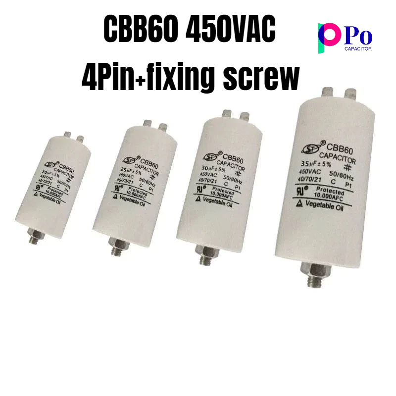 Cbb60 4Pin+Fixing Screw Water Pump Motor Starter Capacitor 4UF~100UF ...