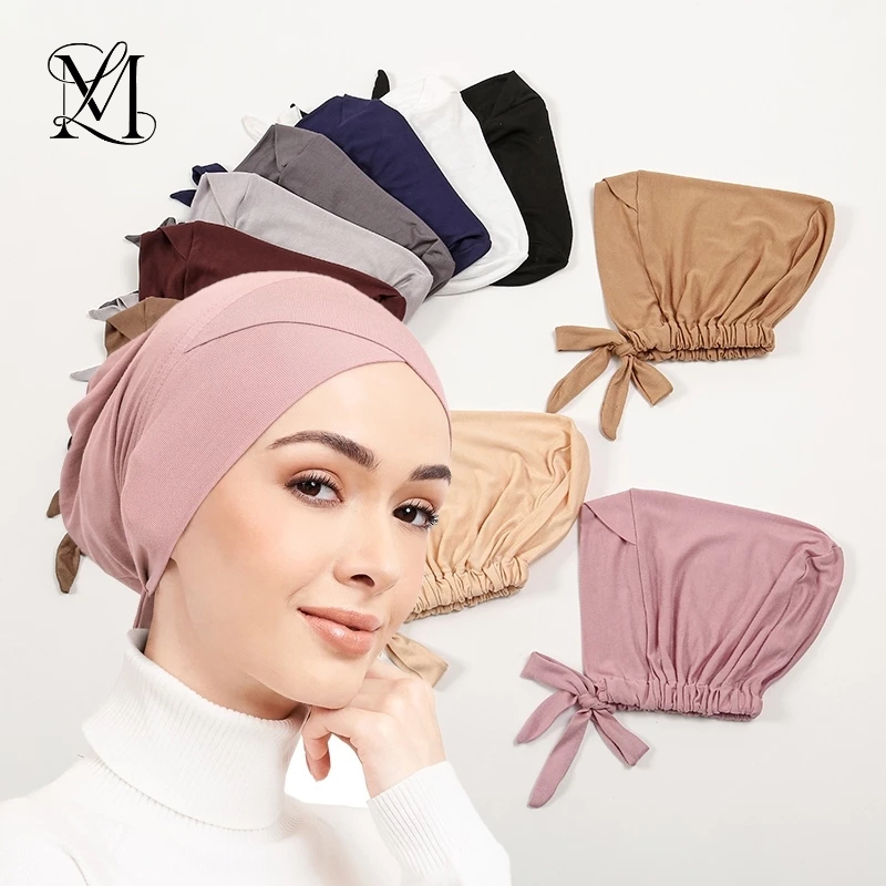 LAVEN Hot Selling Solid Color Cross Hijab Undercap Muslim Turban Tudung ...