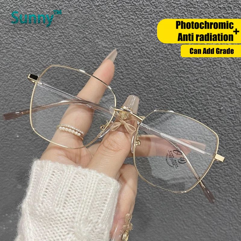 Photochromic Anti Radiation Eye Glasses For Women Men Transition Lenses ...