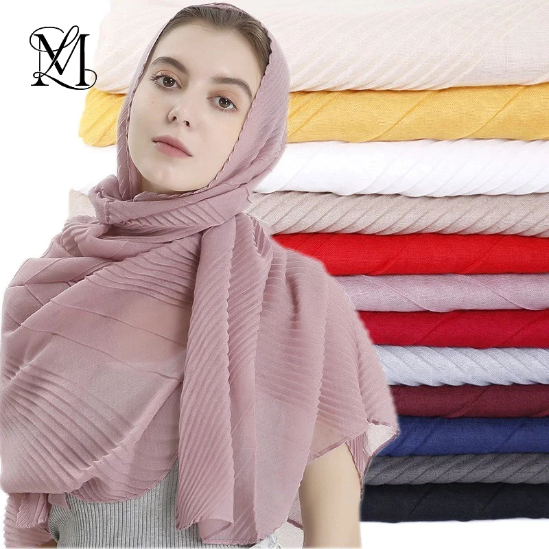 LOVOSME Solid Color Irregular Crumpled Crinkle Scarf Comfortable Cotton ...