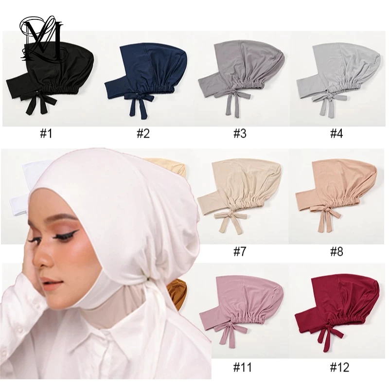 LOVOSME Plain Milk Silk Inner Hijab Elastic Binding Rope Instant Hijab ...