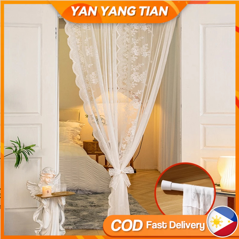 YANYANGTIAN Lace Curtain With Rod Privacy Door Washable Jacquard ...