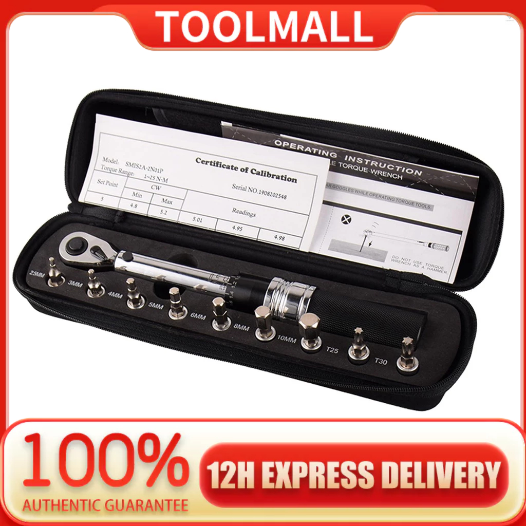 TMP 1/4" DR 1-25Nm Mini Adjustable Bike Torque Wrench Set Bicycle ...