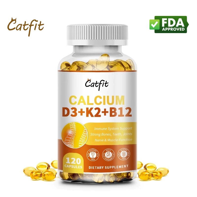 Catfit Calcium & Vitamin D3+K2+B12 Capsules Supports immune system, teeth, joints, heart health ...