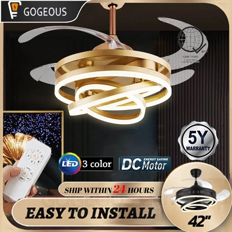 GOGEOUS 42inch Ceiling Fan With Light Remote Industrial Led Chandelier ...