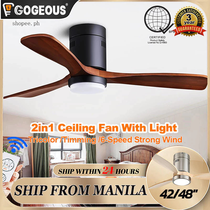 GOGEOUS Nordic Ceiling Fan With Light Strong Wind 3 Colors Dimming ...