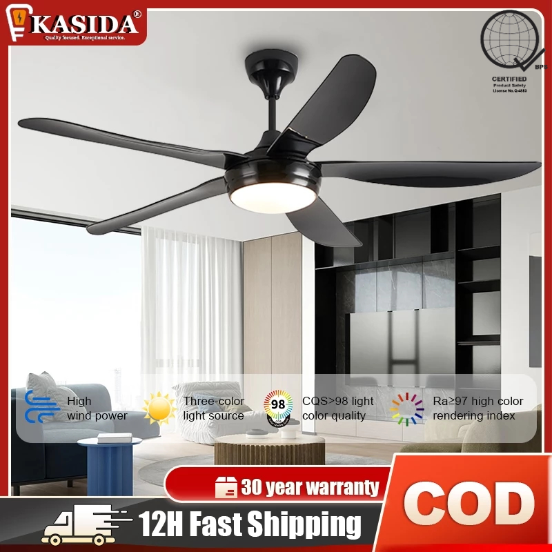 KASIDA Ceiling Fan With Light 5 blades Industrial DC Inverter Motor Electronic Fan With Remote ...