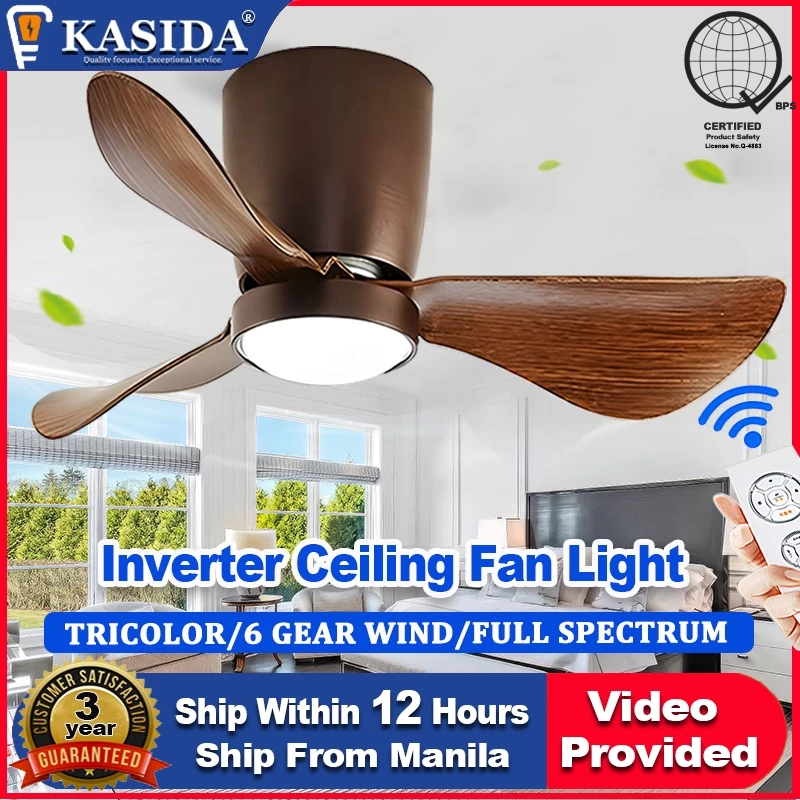 KASIDA 3 blade ceiling fan with led light strong wind retro electric ...