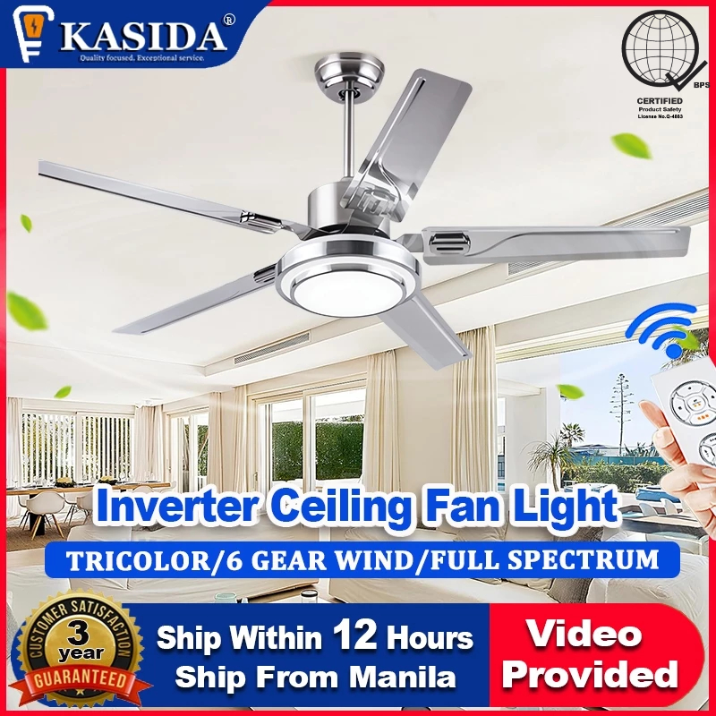 KASIDA 5 blades nordic ceiling fan with light 42/48/52 inch stainless ...