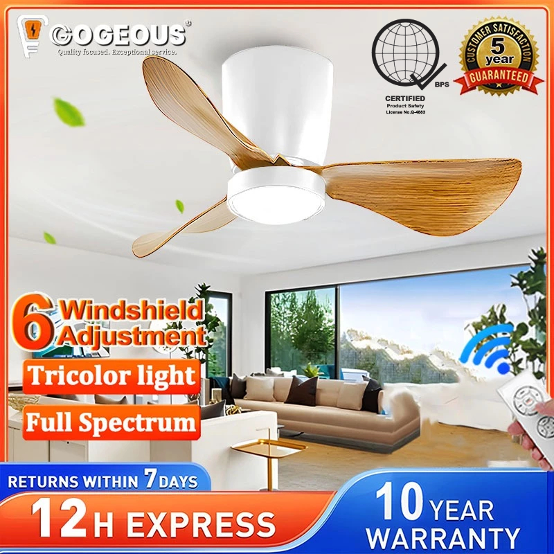 GOGEOUS modern ceiling fan with light with remote 3 colors dimming ...