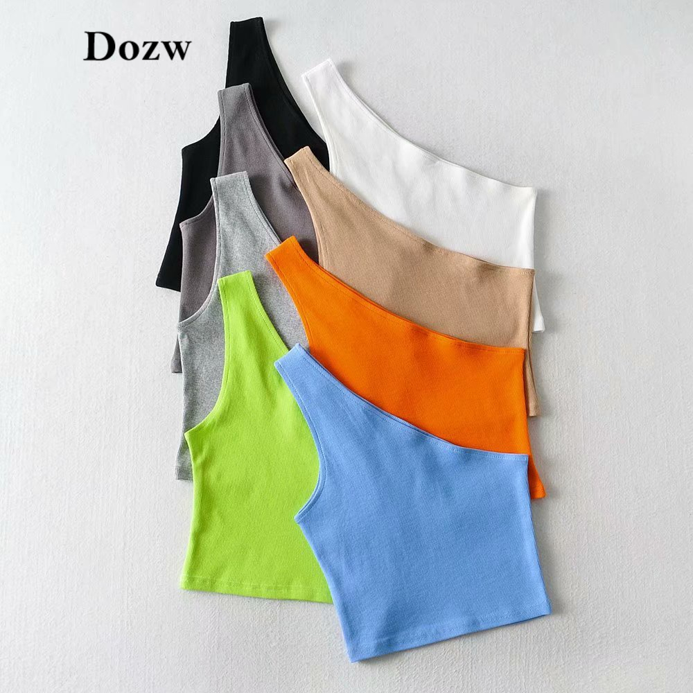 DOZW One Shoulder Cropped Tanks Top Women Summer Sleeveless Tanks Camis ...