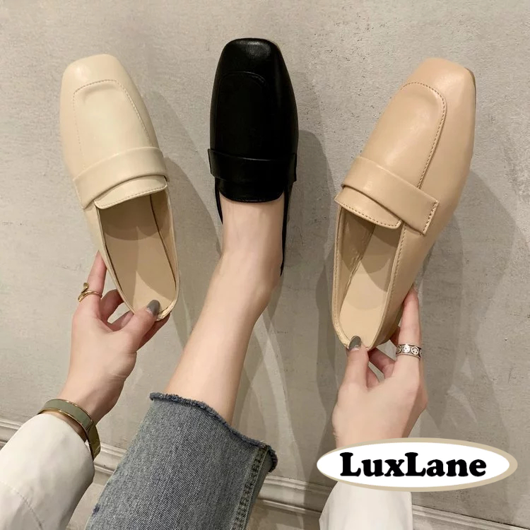 nobox LuxLane Korean Plain Half Leather Mule for Women Elegant Square ...