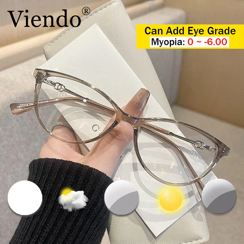 Anti Radiation Photochromic Eye Grade Glasses For Women Men Flexible TR90 Cat Eye Sun Adaptive ...