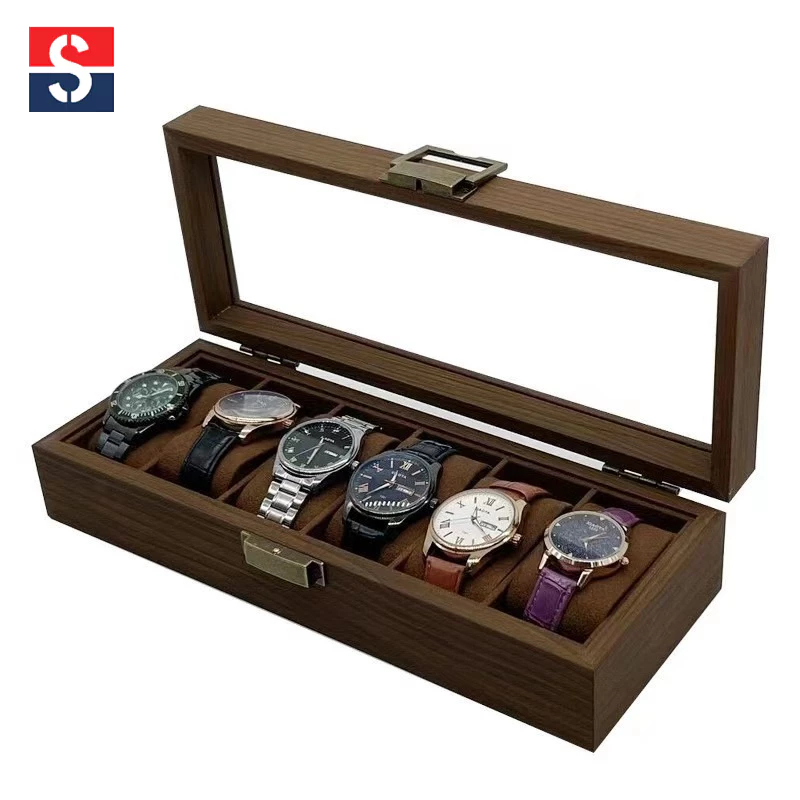 Watch Box Display Jewelry Watches Case 3/6/10 Grid Slot Wooden Glass ...