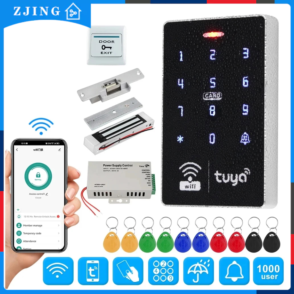 Wifi Tuya Door Access Control System Kit Set Waterproof RFID Keypad Controller APP Remote Unlock ...