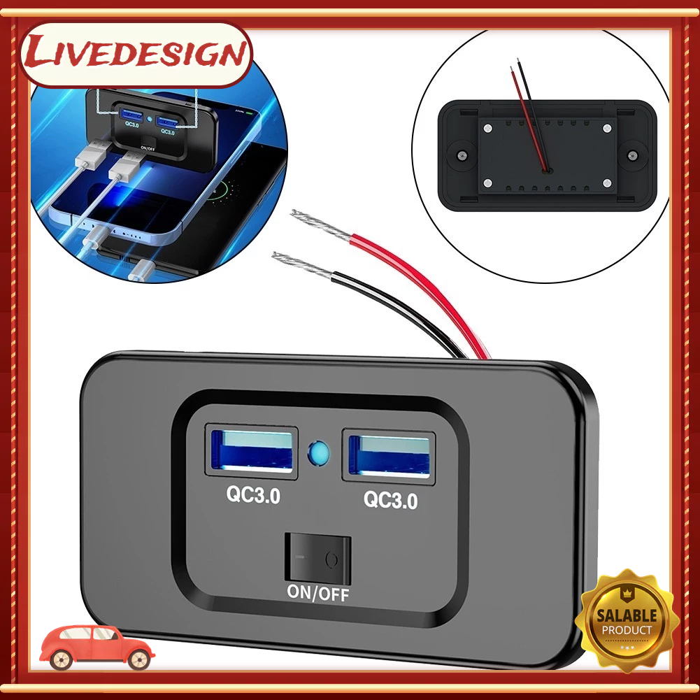 Livedesign 12V-24V QC 3.0 Dual USB Car Fast Charger Socket Power Outlet Panel Mount | Shopee ...