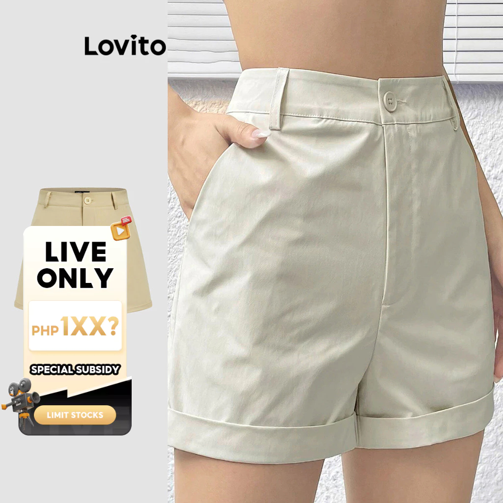 (LIVE STREAM SALE) Lovito Women Casual Plain Pocket Roll Up Shorts ...