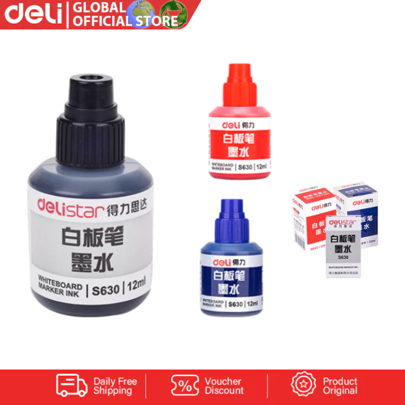 Deli S630 12ML Whiteboard Ink Black/Red/Blue | Shopee Philippines