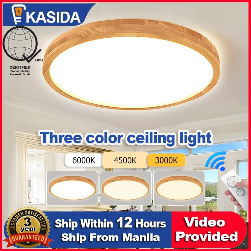 KASIDA 3 colors ceiling light with remote control 12w 18w 24w 36w 48w tricolor led ceiling ...