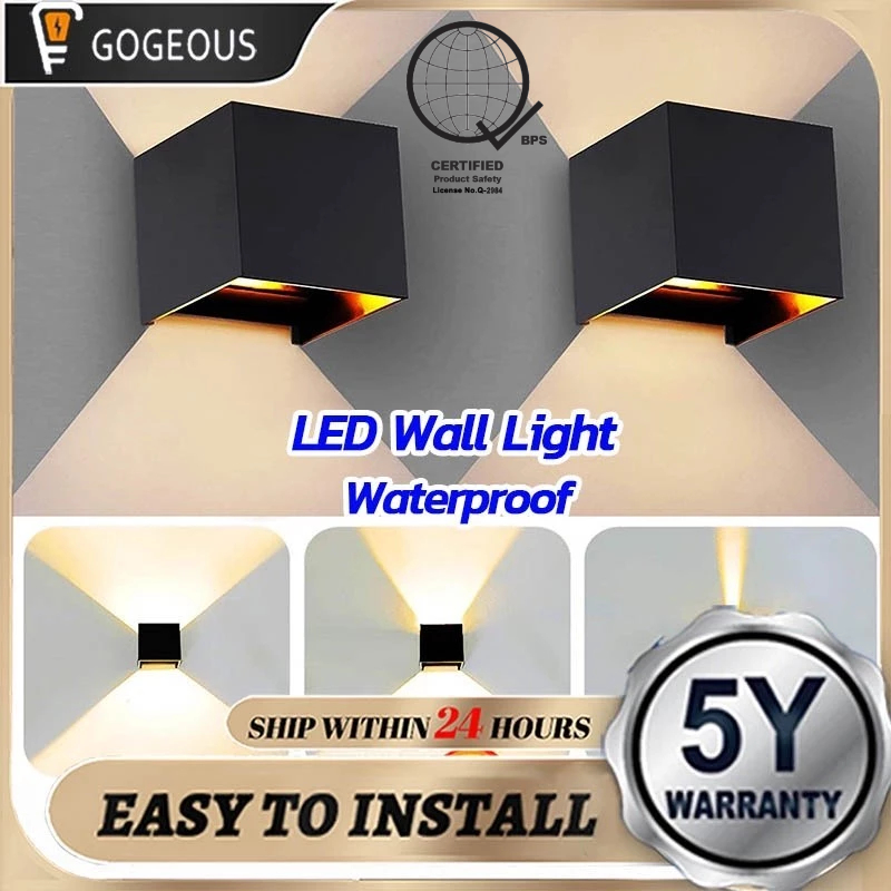 GOGEOUS 12W Waterproof Wall Light Outdoor Ac85-265V Surface Mounted Led Wall Light Modern Nordic ...